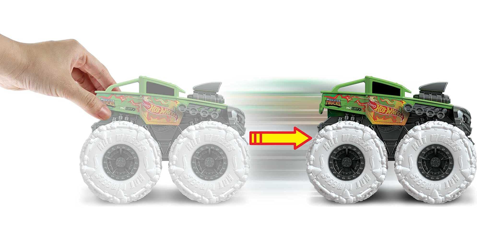 Hot Wheels Monster Trucks Twisted Tredz Vehicles, Creature-Themed 1:43 Scale Toy Truck with Pull-Back Motor & Giant Wheels, Gift for Kids Ages 3 Years Old & Up