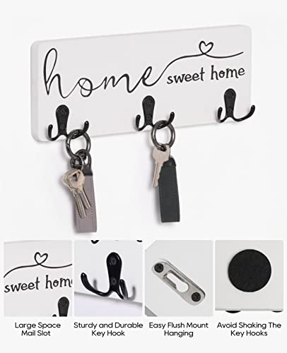 homenote Key Holder for Wall, Delicate Wall Mounted Key Rack with 3 Double Key Hooks, Home Sweet Home Decor Wooden Key Hanger for Entryway, Hallway, Kitchen, Bedroom, Bathroom, Office (White)