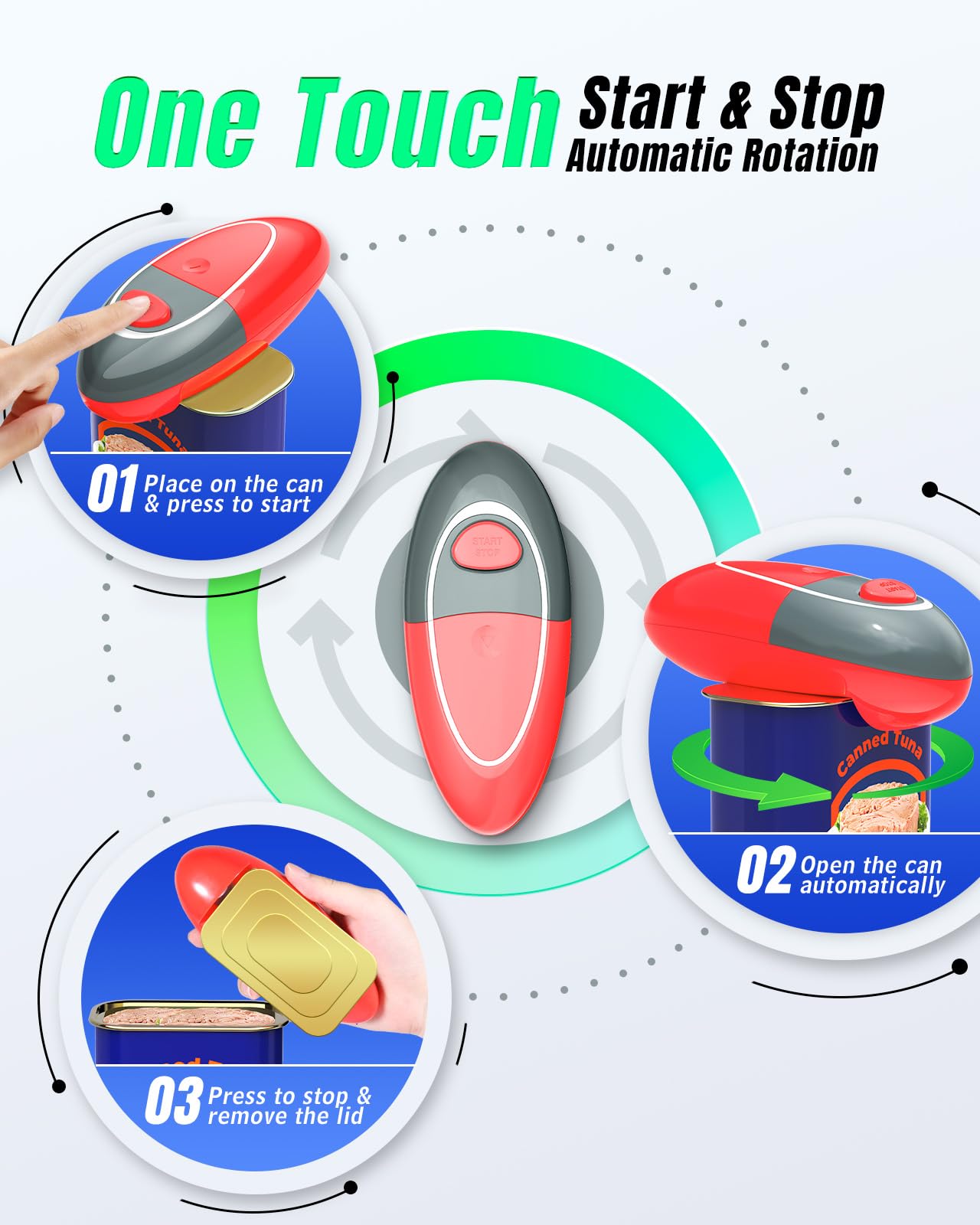 Automatic Can Opener Hands Free Battery Operated Electric Can Opener Smooth Edge, Electric Can Opener for Seniors, Arthritis, One Touch Electric Can Openers for Kitchen Open all Size Can
