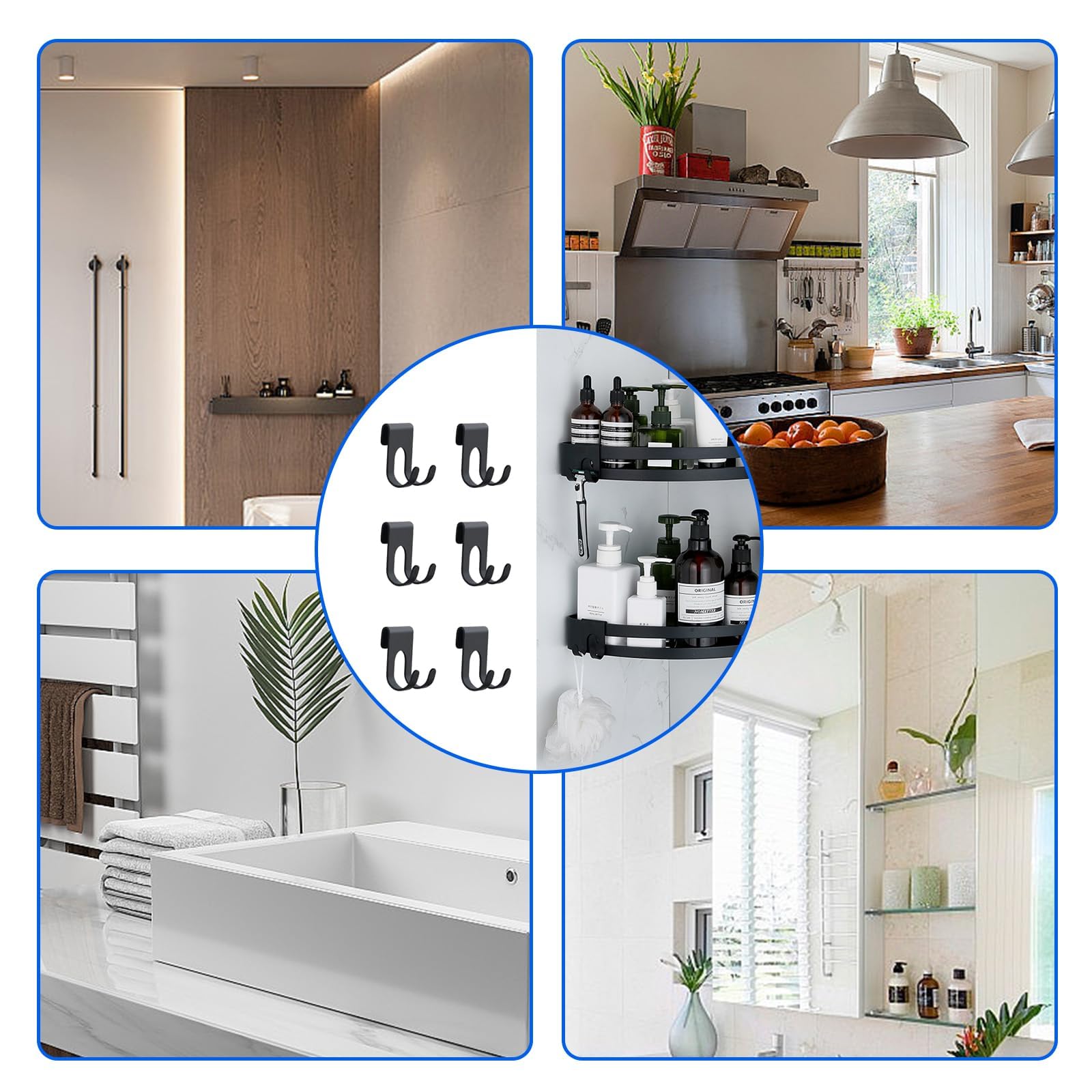 Chaofatchoy Shower Caddy Shelf Basket Rack Hooks Stainless Steel Metal Bathroom Hangers Hanging for Loofah Robe Massage Towel Squeegee Sponge Shower Brush Body Bath Scrub Washcloth Luffa Razor 2 Pack