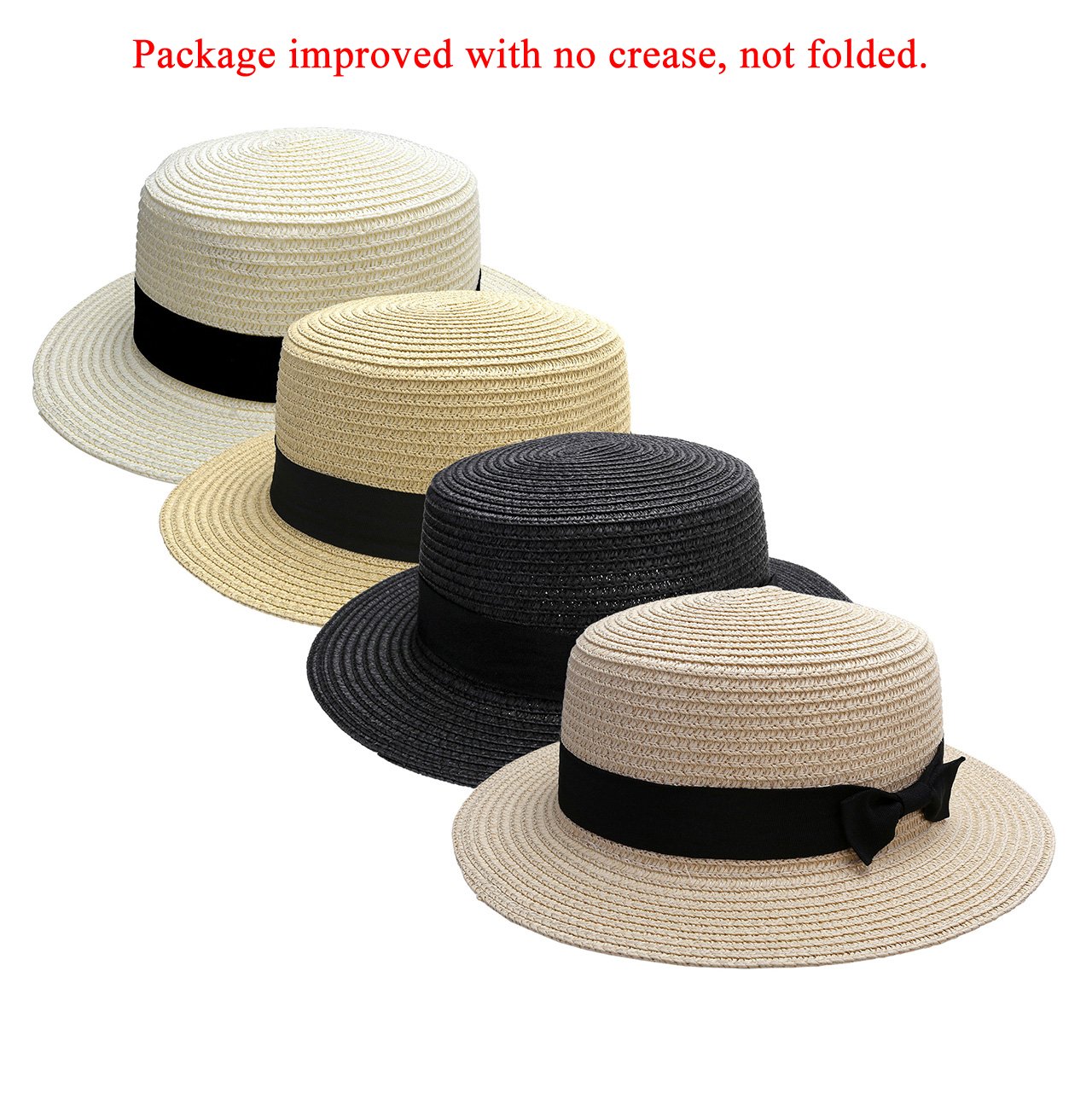 Ayliss Women Bowknot Straw Hat Summer Fedoras Boater Sun Hat,Light Khaki