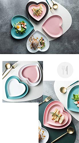 FUYU 2pcs Colorful Matte Heart Shaped Ceramic Dinner Plate Salad Plate Dessert Plate Steak Plate