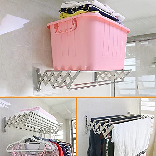 EAFTOS Retractable Folding Material Wall Mounted Drying Rack Stainless Steel Clothes Drying Rack for Bathroom Kitchen Hotel