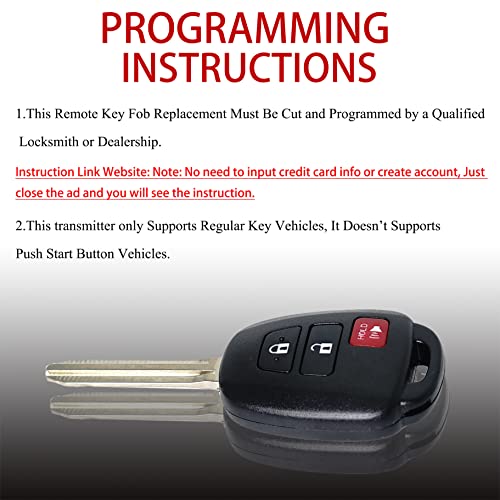 Key Fob Remote Replacement Fits for Toyota 2013 2014 2015 2016 2017 2018 2019 2020 2021 RAV4/2016-2019 Tacoma/ 2013-2019 Prius C Keyless Entry Remote Control HYQ12BDM HYQ12BEL H CHIP 89070-42820/42D30