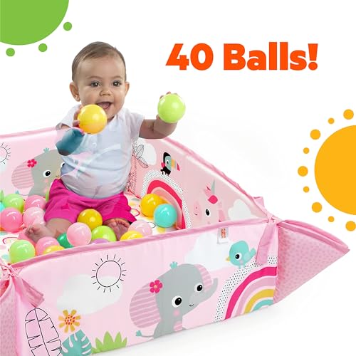 Bright Starts 5-in-1 Your Way Ball Play Baby Activity Play Gym & Ball Pit, Includes 7 Toys, Newborn to Toddler - Rainbow Tropics (Pink)