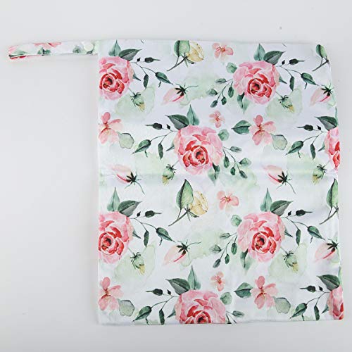 Sigzagor Wet Dry Bag Baby Cloth Diaper Nappy Insert Reusable Washable (Pink Flowers)