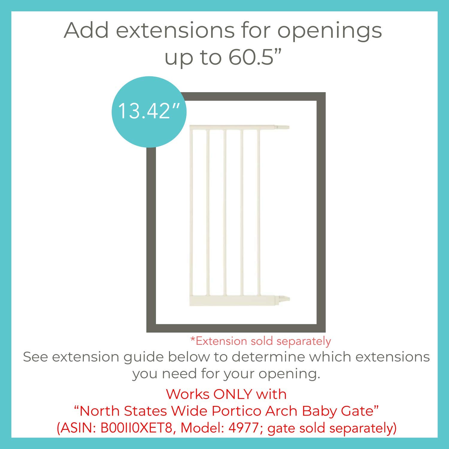 Toddleroo by North States 5 Bar Extension for Wide Portico Arch Baby Gate: Adjust your gate to fit your space - up to 60.5” wide with extension. No tools required. (Adds 13.42" width, Warm White)
