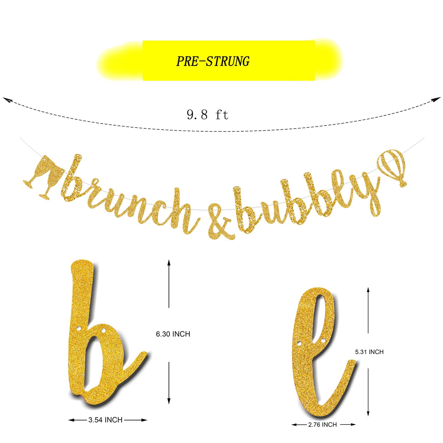 GeRRiT Brunch & Bubbly God Glitter Banner,Wedding Bachelorette Birthday Party Decorations. Bridal Shower Party Gold Glitter Decorations (Pre-Strung)