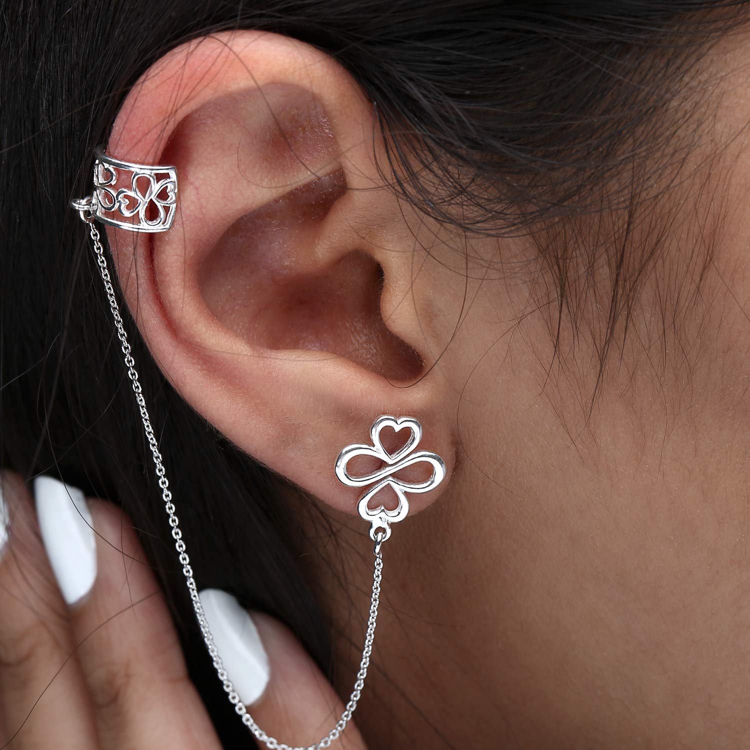 Ayllu Amulet Talisman Intertwine Symbol Heart Infinity Clover For Love Luck Unity Inspirational Cartilage Ear Lobe Earring Chain Ear Cuff Clip Wrap Helix Stud Earring For Women Teens Sterling Silver
