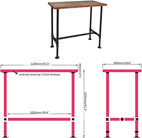 Diwhy 5 Piece Bar Table and Barstool Set Industrial Rectangular Pipe Dining Pub Bar Table Black and Kitchen Counter Height Adjustable Wooden Seat Stool Black(1 Table + 4 Chairs)