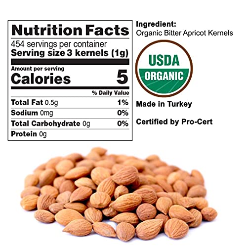 Bitter Apricot Kernels Organic Raw (1LB) -100% USDA Organic Certified β Product of Turkey (Free Electronic Book)
