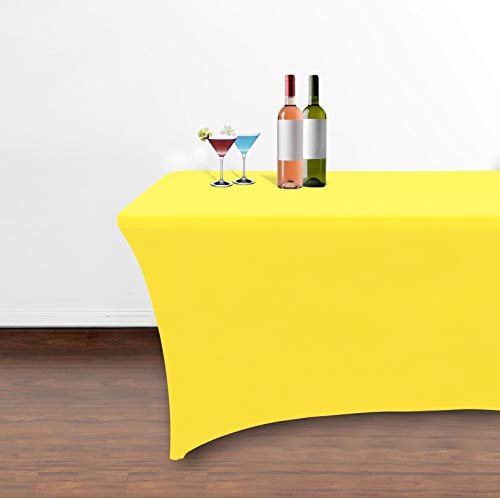 Obstal 6ft Stretch Spandex Table Cover for Standard Folding Tables - Universal Rectangular Fitted Tablecloth Protector for Party (Yellow, 72 Length x 30 Width x 30 Height Inches)