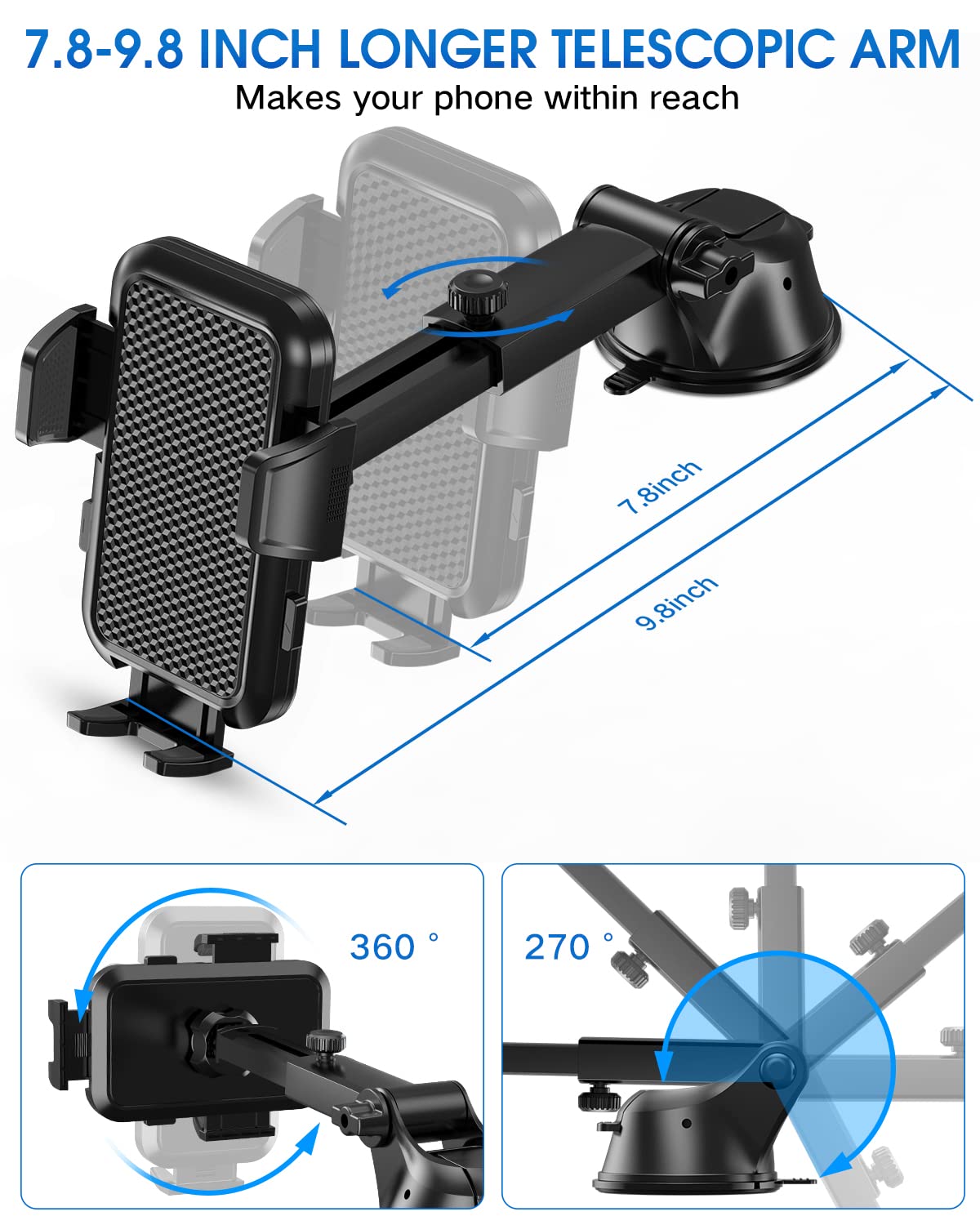 EOCAHO Car Phone Holder Mount, Upgraded Super Strong Suction Power Phone Mount for Car Dashboard Windshield Air Vent, Universal Cell Phone Holder Car Compatible with iPhone Samsung All Phones