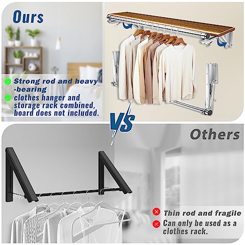 Foldable Wall Mounted Clothes Rack-30'' Long Rod&2 Thick Bases,Stainless Steel,Multi-Purpose for Space-Saving Garment Rack/Clothes Drying Rack/Clothes Hanger,Detachable and Top Shelf Room Reserved