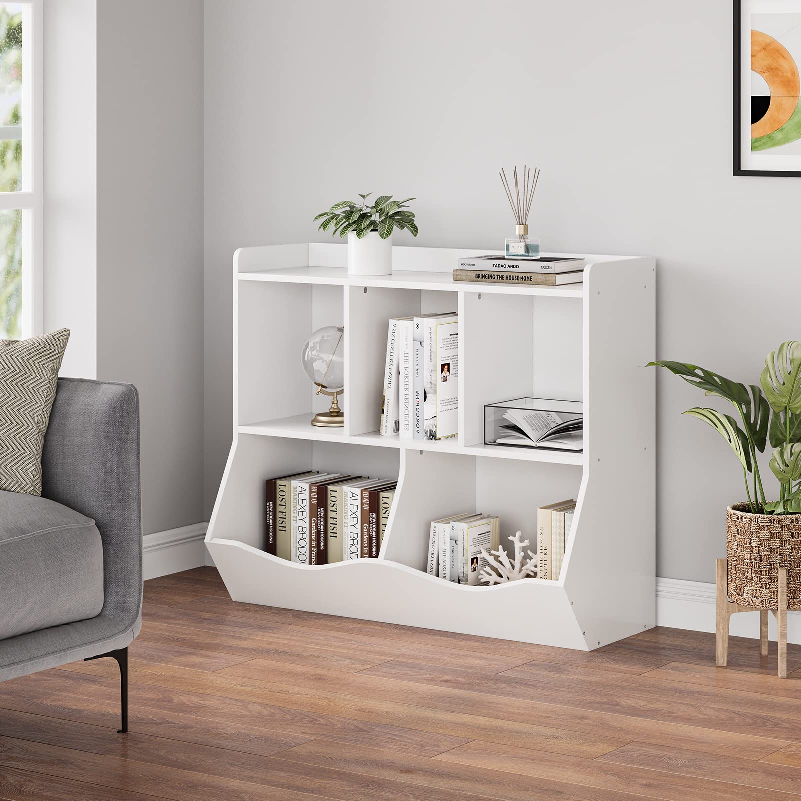 IDEALHOUSE Toy Bookcase, Multi Shelf with Cubby Organizer Cabinet for Storage Books and Toys, for Bedroom, Playroom, Kindergarten and Hallway (White)