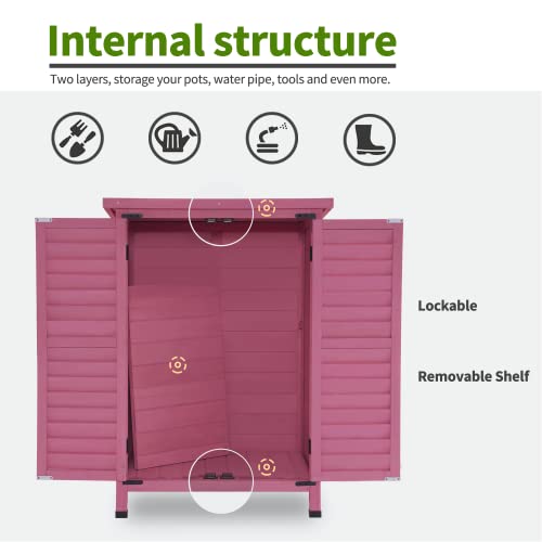 MCombo Outdoor Wood Storage Cabinet, Small Size Garden Wooden Tool Shed with Double Doors, Outside Tools Cabinet for Backyard (24.6βx 18.3βx38.2β) 0985 (Pink)