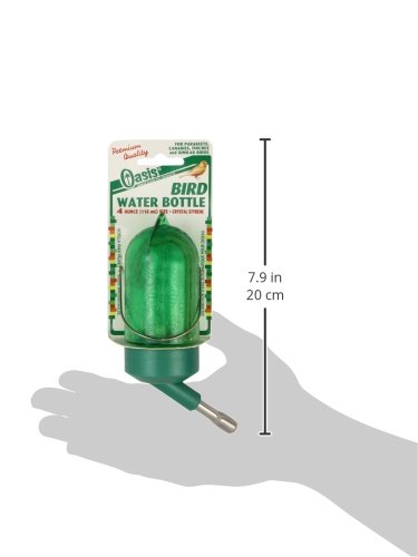 Oasis Small Bird Water Bottle - Polystyrene & Cherry-Red Drinking Tip, Double-Ball Vacuum Valve - for Parakeets, Budgies, Canaries, Finches, Cockatiels & Love Birds, Capacity 4-Ounces,Green