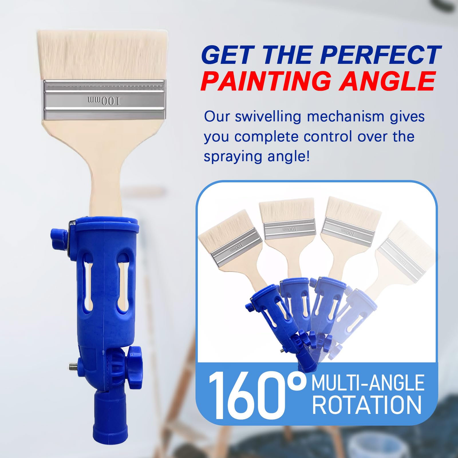 Multi-Angle Paint Brush Extender, Extension Pole Attachments for Paint Brushes and Rollers, with Rotating Head, Great for High Ceilings, Corners, Edges