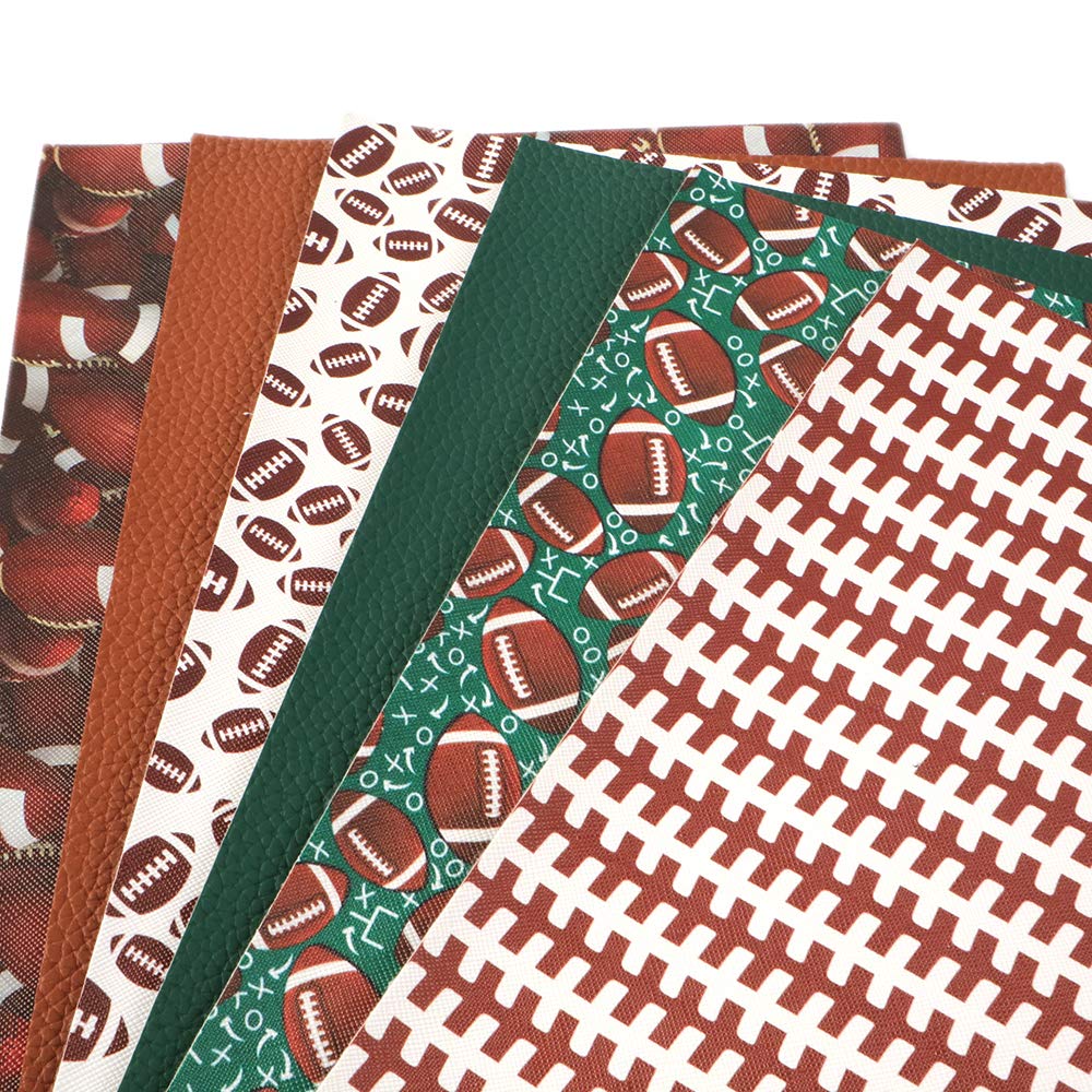 David Angie Football Soccer Ball Printed Faux Leather Sheet PU Textured Grain Leather Sheet Assorted 6 PCS 7.9" x 13.4" (20 cm x 34 cm) for Hair Accessories DIY Crafts Making (Ball)