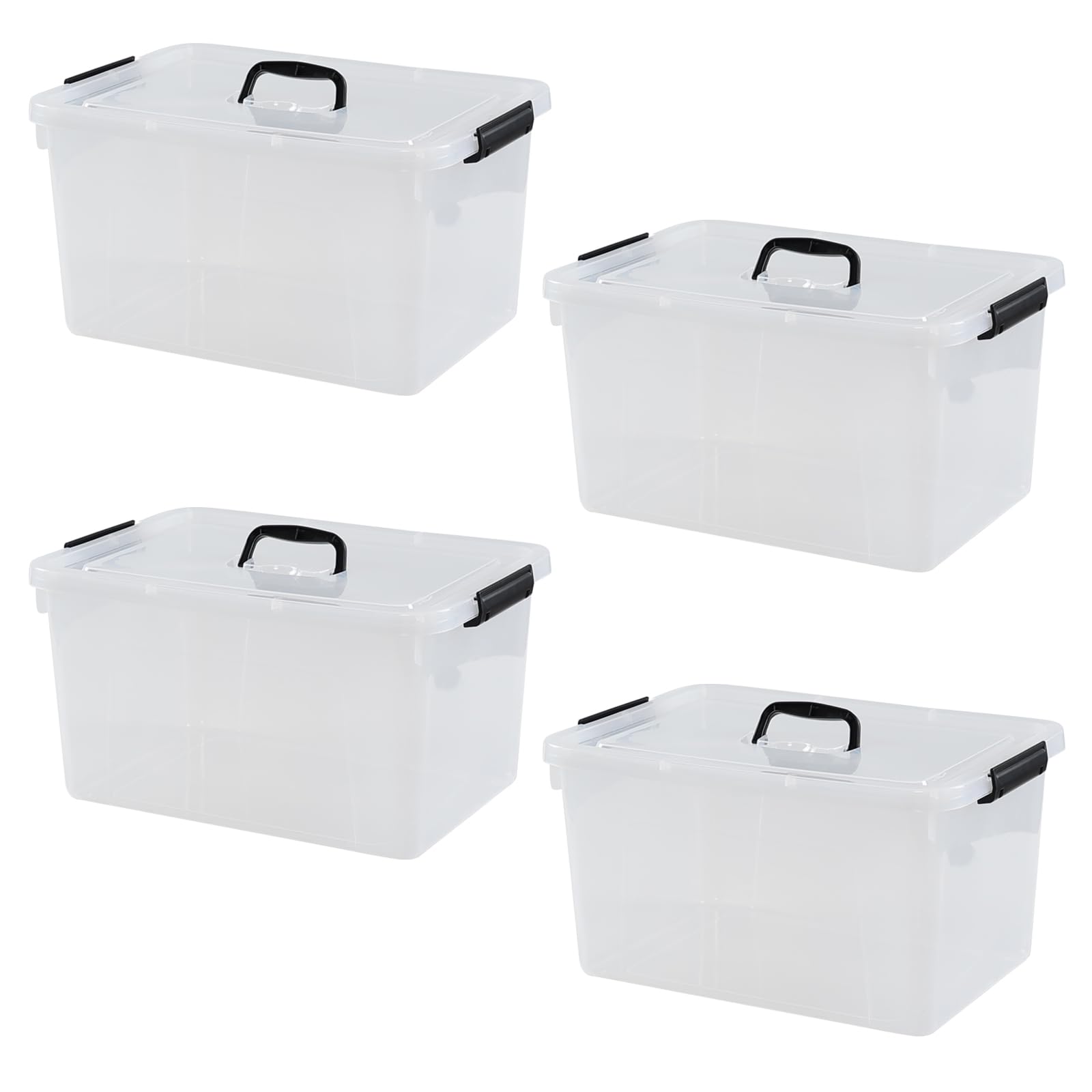 CadineUS 4-pack 18 Liter Clear Plastic Storage Box, Latch Storage Bins with Lids