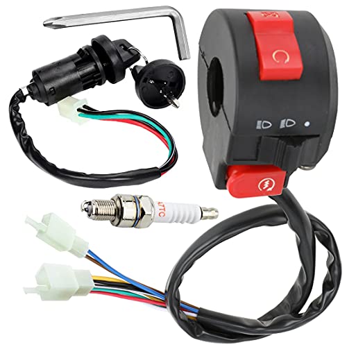 FVRITO Left Starter Kill Light Switch Ignition Key Switch Spark Plug for 50cc 70cc 90cc 110cc 125cc TaoTao RoKeta Coolster Roketa Sunl RPS ICEbear JCL Yamoto Jetmoto Kazuma Chinese ATV Quad 4 Wheeler