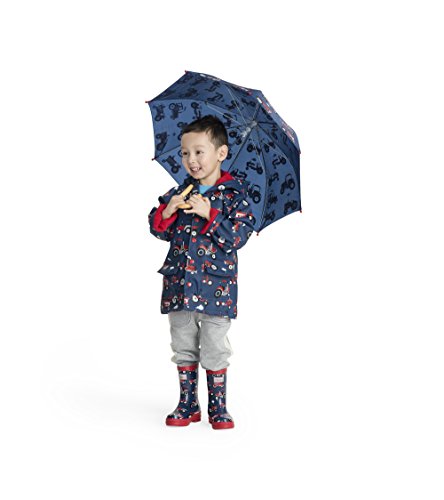 Hatley Boys' Little Button-Up Printed Rain Jacket, Red Farm Tractors, 4 Years