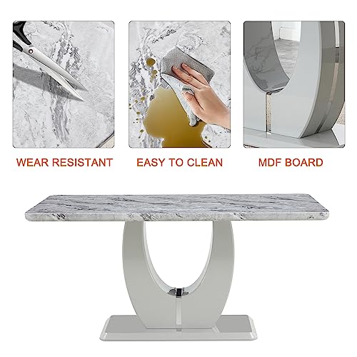 JUFU Modern Dining Table Set for 6,Rectangula Kitchen Table Set with Faux Marble Tabletop&6 Pu Leather Upholstered Chairs Ideal for Dining Room, Kitchen