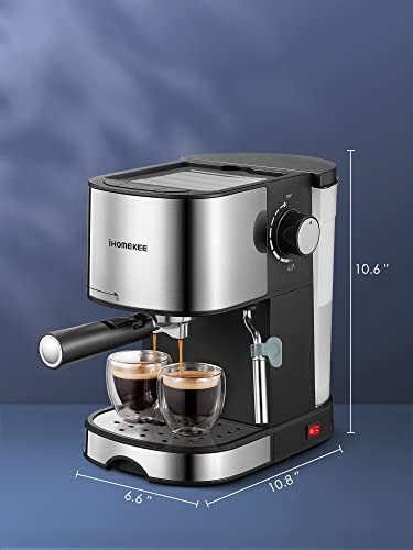 Ihomekee Espresso Machine 15 Bar Pump Pressure, Espresso and Cappuccino Coffee Maker with Milk Frother/Steam Wand for Latte, Mocha, Cappuccino, Silver - CM6826T