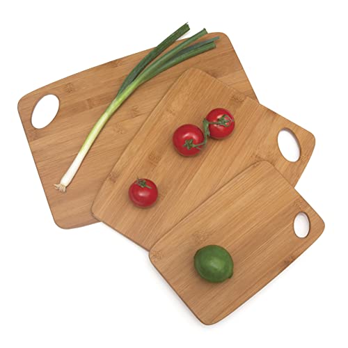 Lipper International Bamboo Wood Thin Cutting Board with Oval Hole in Corner, Assorted Sizes, Set of 3