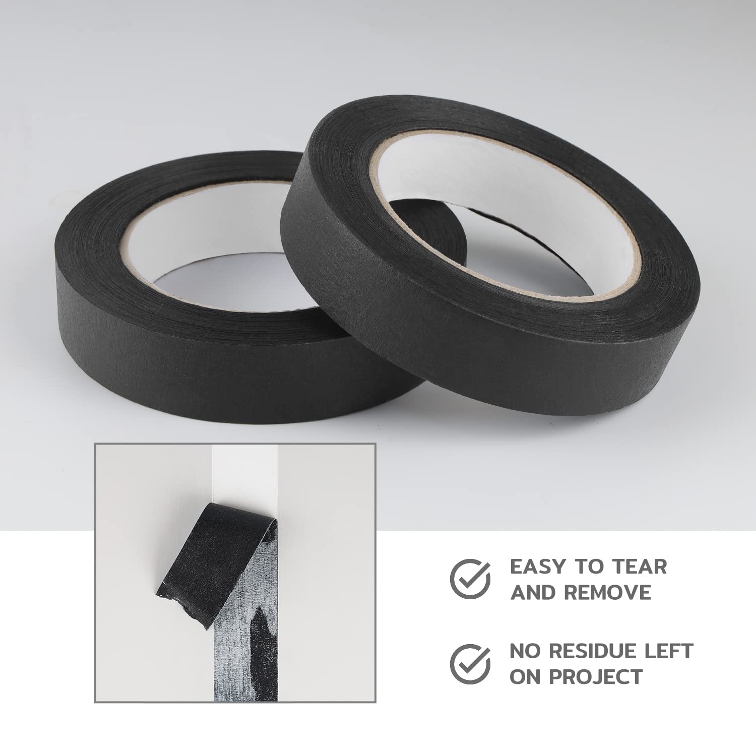 Lichamp 10 Pack Black Painters Tape 1 inch, Medium Adhesive Black Masking Tape Bulk Multi Pack, 1 inch x 55 Yards x 10 Rolls (550 Total Yards)