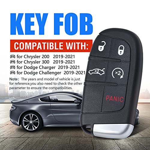Keymall Smart Car Key Fob Keyless Entry Remote Replacement 5 Buttons for Chrysler 200 300 for Dodge Charger Challenger 2019 2020 2021 4A Chip (M3M-40821302 68155687 AB)