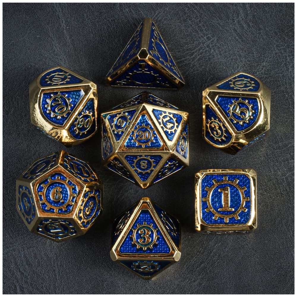 Blue Dragon Gear of Time DND Dice Set for Dungeons and Dragons Gifts, D&D, D and D, Pathfinder, Accessories, D20, Polyhedral, Resin Dice, Metal, Dice Tray, Tower, Bag, Box