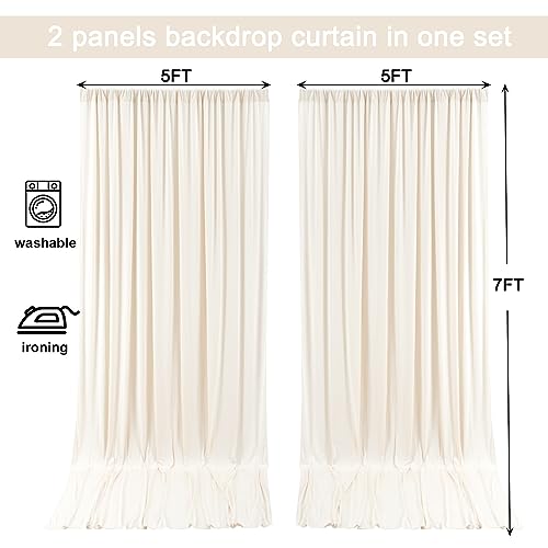 CO-AVE Champagne Backdrop Curtain for Parties 10x7ft Wrinkle Free Wedding Baby Shower Curtain Backdrop for Birthday Party Background Decorations White Chiffon Fabric Drapes 5x7ft, 2 Panels
