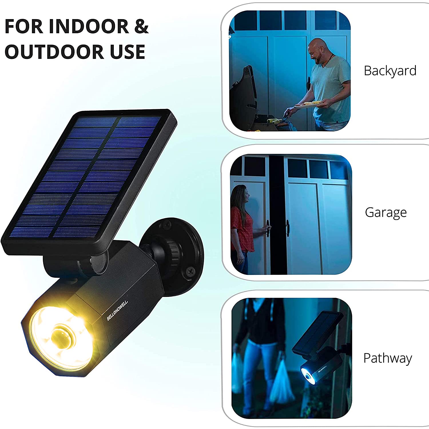 Bell+Howell Bionic Spotlight Warm Light Solar Lights Outdoor with Motion Sensor Super Bright 8 Bulb LED Lights Waterproof Landscape Spotlights for Patio Yard Garden Outdoor Lighting As Seen On TV