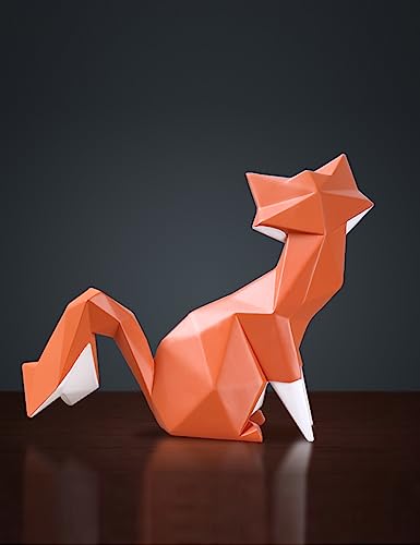 HAUCOZE Fox Figurine Gifts Geometric Sculpture Decor Animal Statue Gifts Polyresin Arts 8.0 inch
