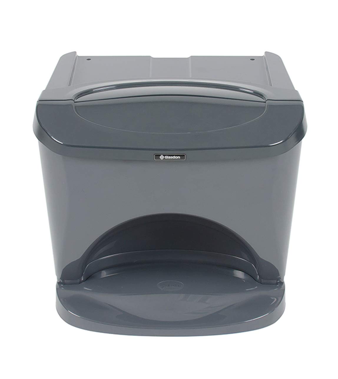 Glasdon Nexus Stack 8G Battery Recycling Bin (Dark Gray, Blue Battery Recycling Decals) β Compact 8-Gallon Stackable Battery Recycle Containers β 1 x 8-Gallon Multi-Waste Battery Bin