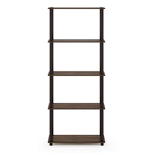 Furinno Turn-N-Tube 5-Tier Multipurpose Shelf / Display Rack / Storage Shelf / Bookshelf, Round Tubes, Walnut/Brown