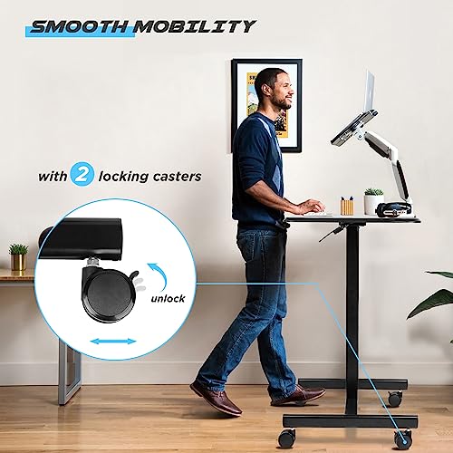 Small Computer Desk, Home Office Desk, Ergonomic Standing Desk, Rolling Desk for Bedroom, Height-Adjustable from 28.5" to 42.9",Weight Capacity 22lbs, 22.60" L*19.30" W*42.90" H, Black