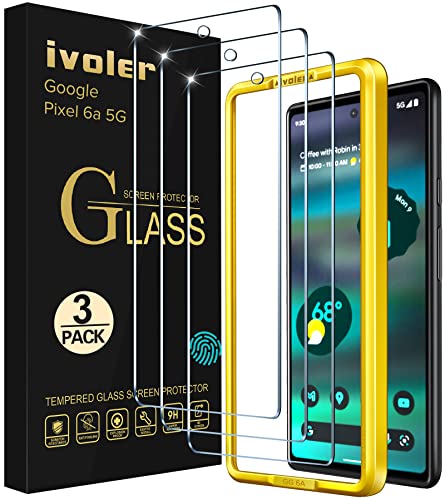 ivoler [3 Pack] Screen Protector Tempered Glass for Google Pixel 6a 5G 2022 (6.1 inch)[Fingerprint Unlock Compatible] with Easy Installation Frame[Not for Pixel 6] 9H Hardness Clear Film Bubble Free
