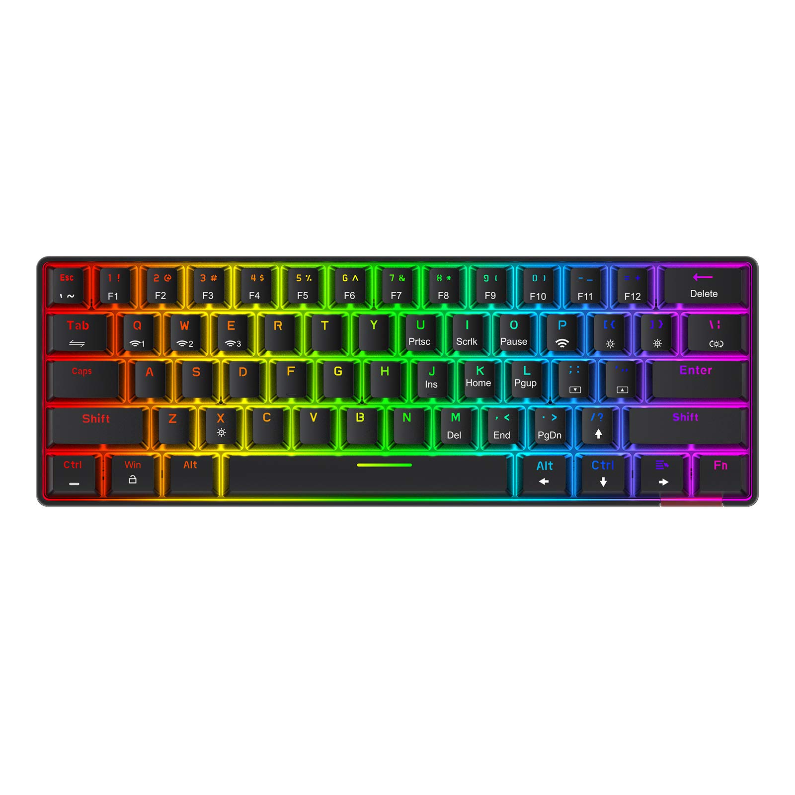 havit Wireless 60% Mechanical Keyboard 61 Keys Rainbow Backlit Gaming Keyboard Bluetooth 5.0/Type-C Wired Programmable Computer Keyboard with Red Switch for Multi-Devices PC Mac Laptop (Black)