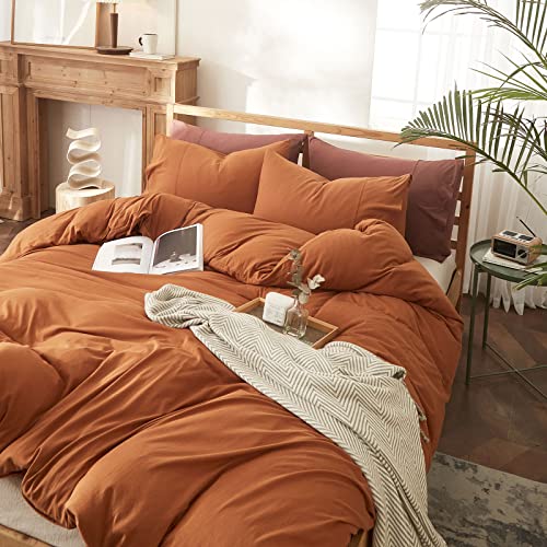 EAVD Modern Style Pumpkin Color Duvet Cover Twin Soft 100% Jersey Knit Cotton Caramel Pumpkin Boho Bedding Set 1 Twin Duvet Cover with 2 Pilllowcases Solid Duvet Cover with Zipper Closure