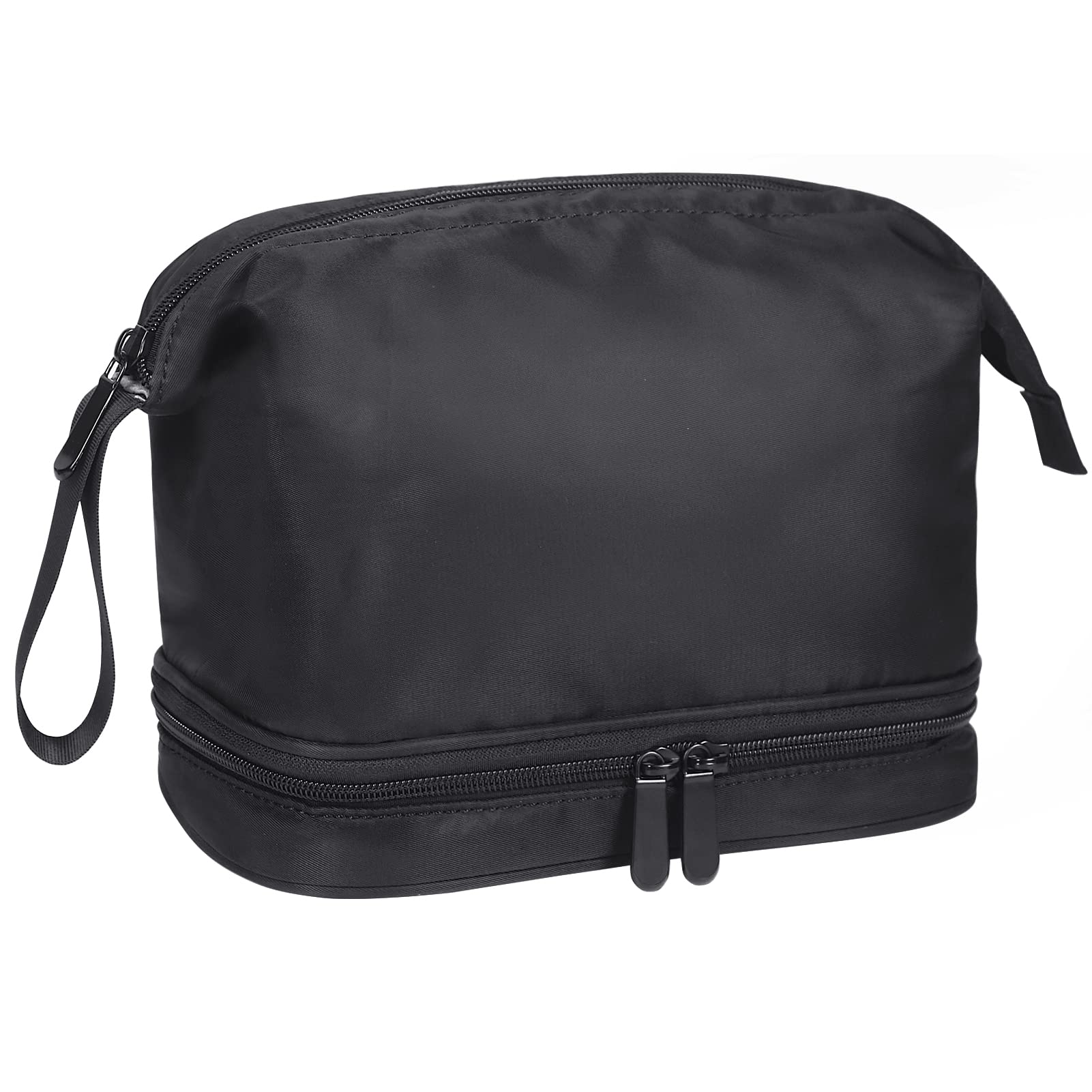 besharppin Double Layer Cosmetic Bag, Large Capacity Makeup Pouch with Brush Holder for Travel Diaper Bag (Black)