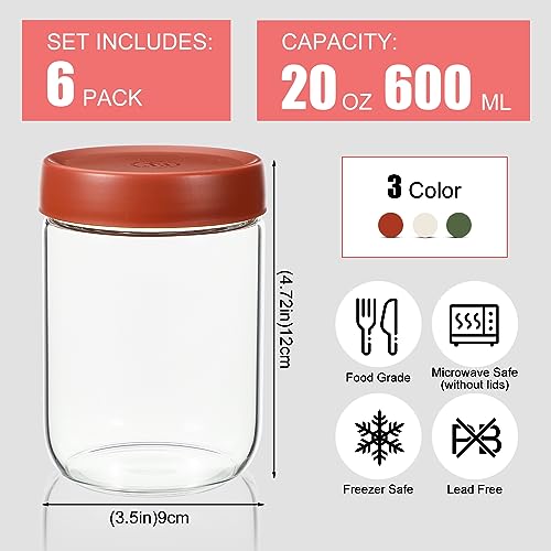 Dandat 6 Pack 20 oz Overnight Oats Containers with Lids Glass Food Storage Jars for Kitchen High Temperature Resistant Glass Jars for Oatmeal, Spices, Leak Proof and Reusable Storage Set
