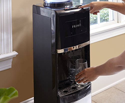 Primo Top-Loading Water Dispenser - 3 Temp (Hot-Cool-Cold) Water Cooler Water Dispenser for 5 Gallon Bottle w/Child-Resistant Safety Feature, Black and Stainless Steel, 3 Spout