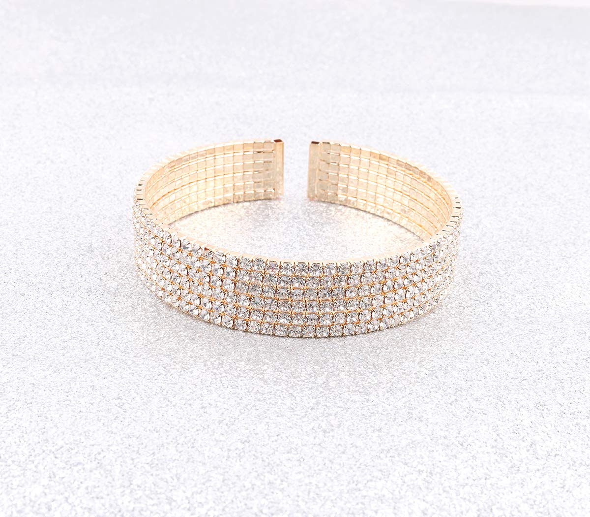 AZFEIYA 18k Rose Gold Plated Cubic Zirconia Cuff Bangle Sparkly Rhinestone Bridal Wedding Statement Bracelet (Gold)