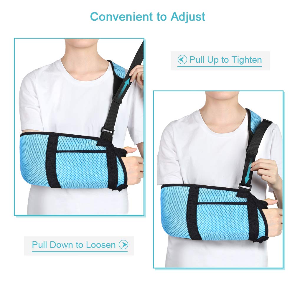 Arm Sling with Waist Belt, Blue Shoulder Support Sling, Adjustable Shoulder Immobilizer for Broken and Fractured Bones, Rotator Cuff, Arm, Shoulder Injury Support for Left and Right Arm