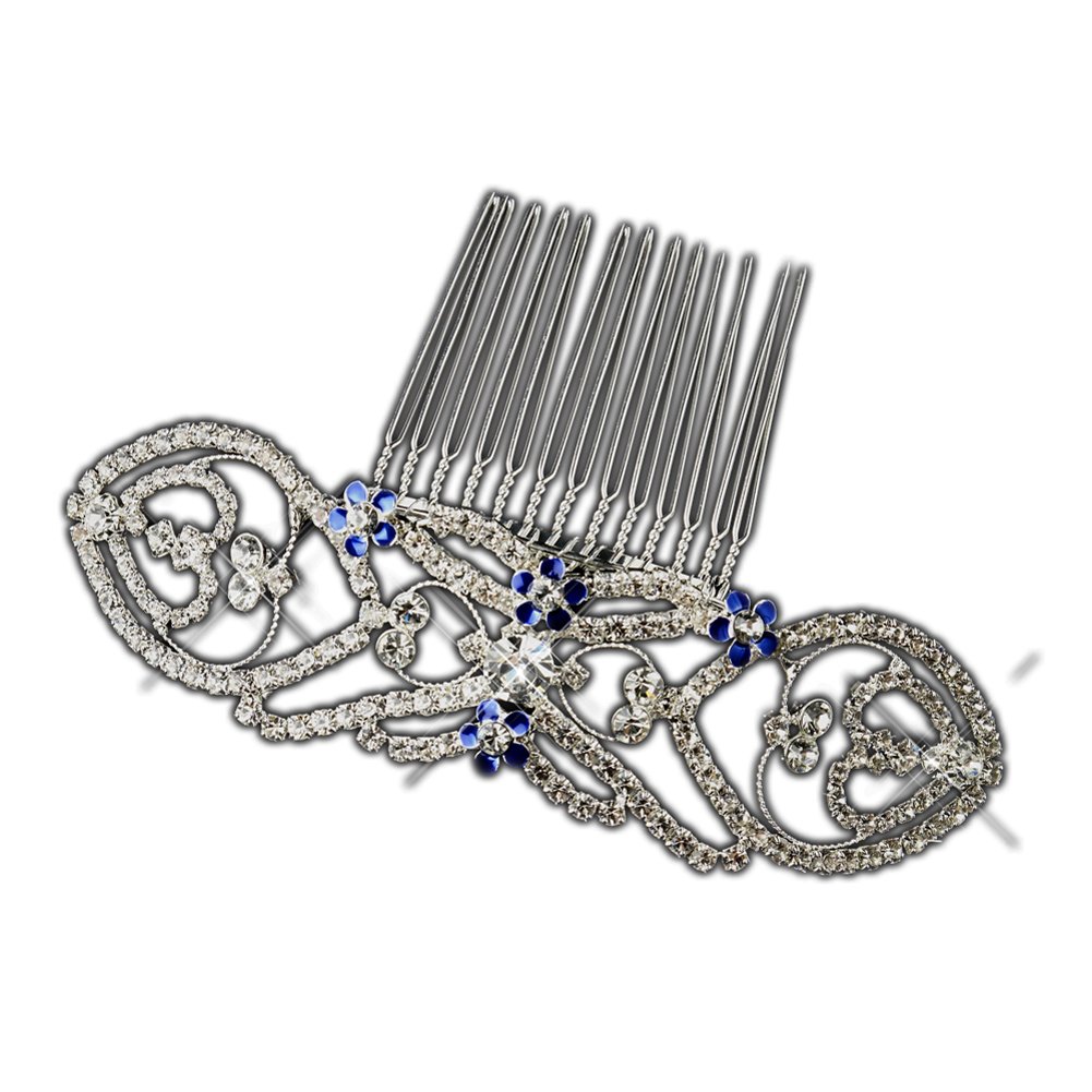 Bella Silver Clear & Blue Rhinestone"Twilight" Comb