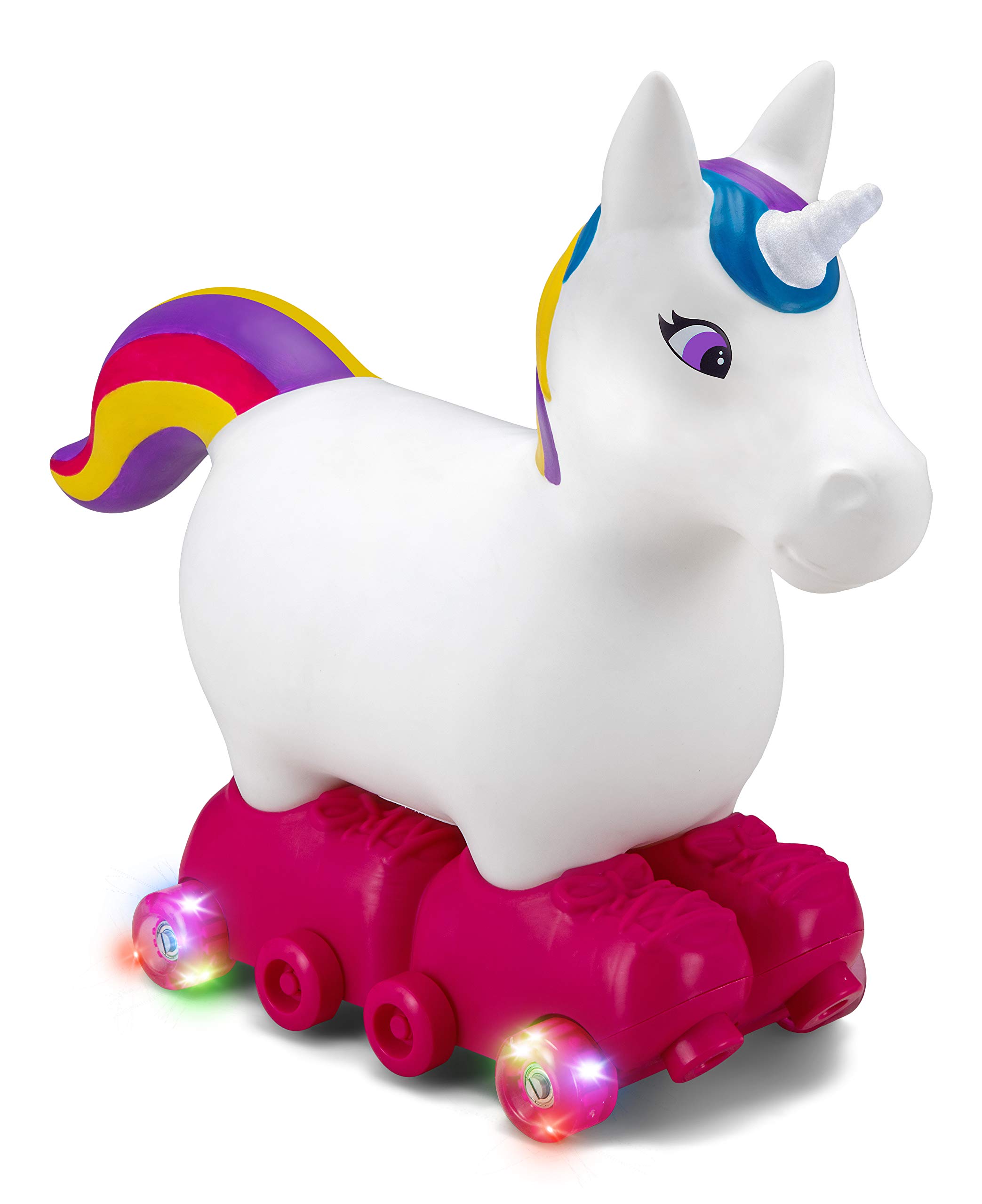 Kid Trax Silly Skaters Unicorn Toddler Foot to Floor Ride On Toy, Kids 1-3 Years Old, Soft and Inflatable, Single Rider, Light Up LED Rollerskates, White (KT1590)