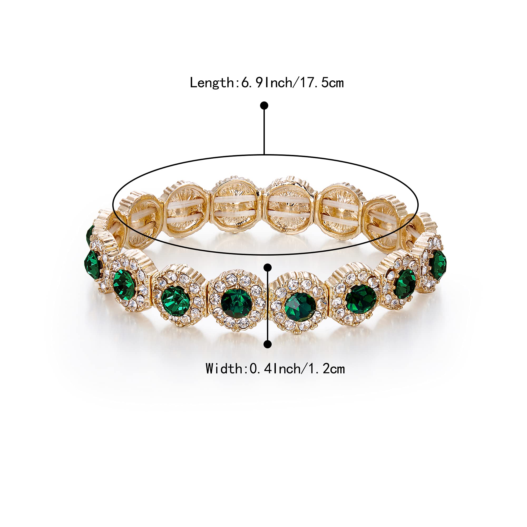 BriLove Women's Wedding Bridal Crystal Rhinestone Beaded Stretch Bangle Bracelet Emerald Color Gold-tone