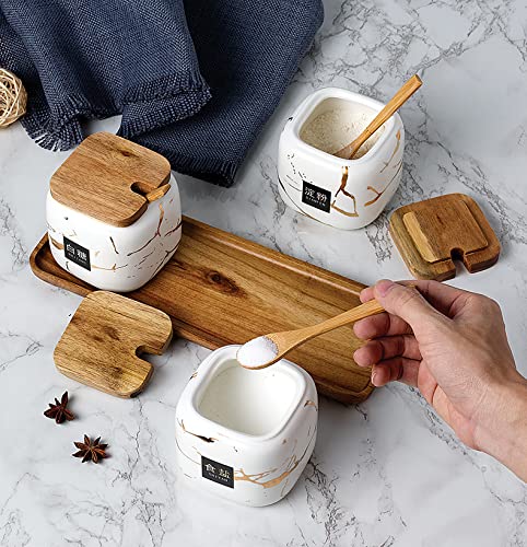 Ceramic Spice Container with Bamboo Lid - Porcelain White